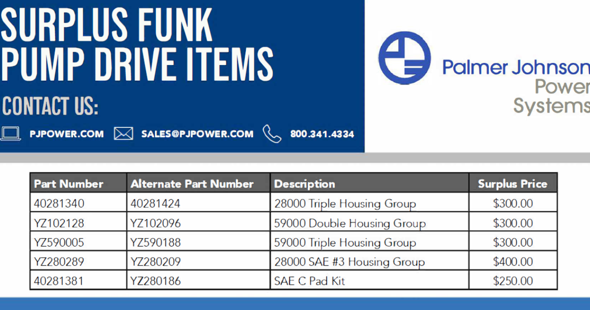 Funk Surplus Pump Drive Parts | Palmer Johnson